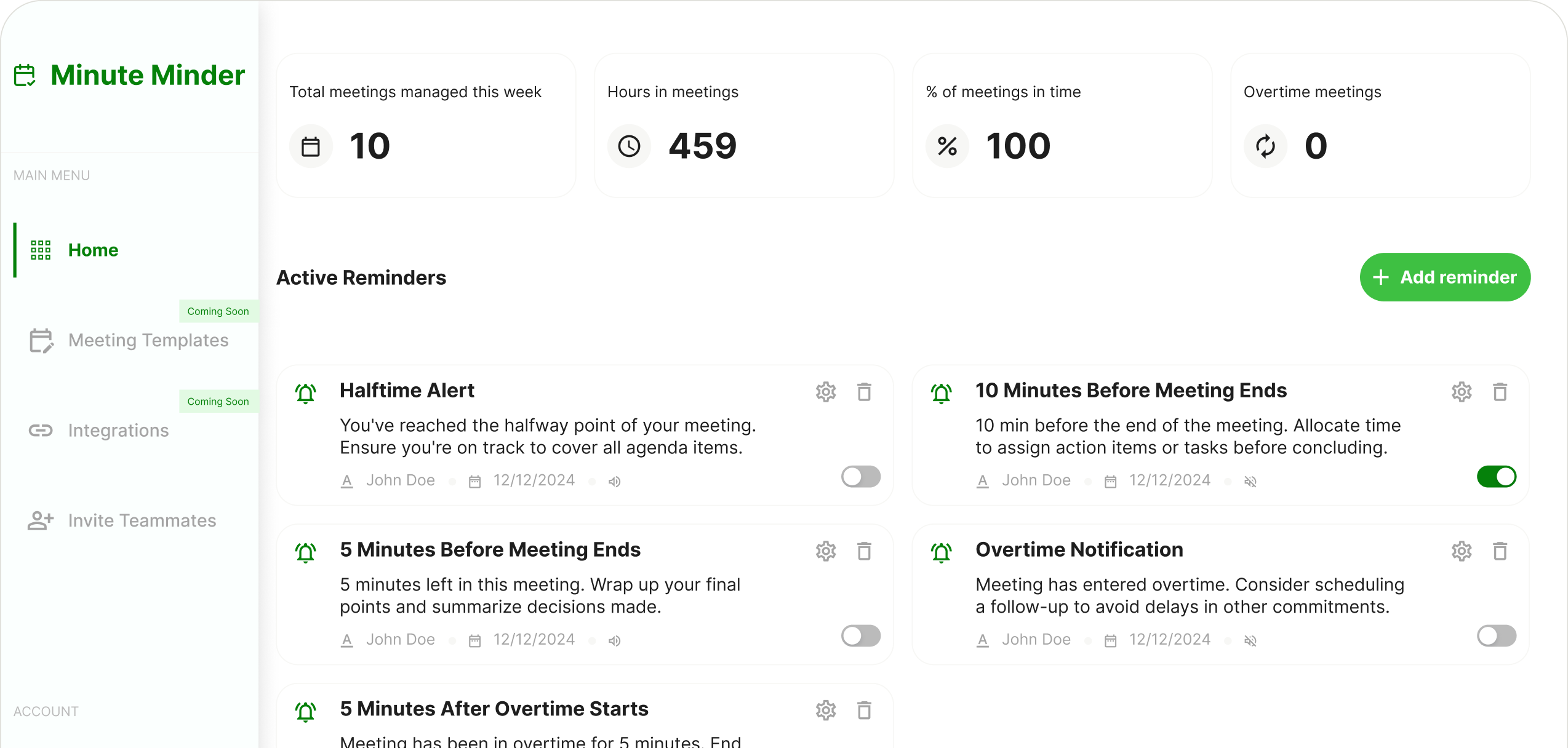 Minute Minder - Google Meet timer & agenda cues for on‑time meetings